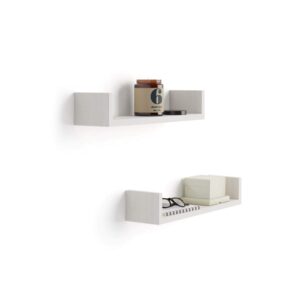 mobili fiver, set of 2 u-shaped shelves, iacopo, ashwood white, 19.7 "x4.7 x3.5, laminate-finished, wall mounted shelves for bedroom, entrance, living room, office, italian furniture