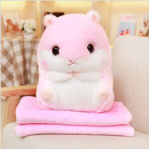 YunNasi Plush Hamster Stuffed Animal Toys Hamster Throw Pillow with Blanket 19.7 Inches Pink