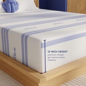 Vibe Gel Memory Foam Mattress, 12-Inch CertiPUR-US Certified Bed-in-a-Box, Twin, White