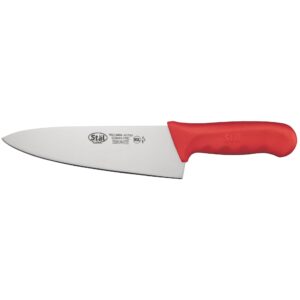 winco kwp-80r stäl stamped cutlery chef's knife 8" stainless steel blade, red plastic handle