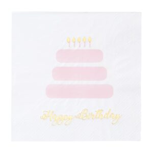 BLUE PANDA 50 Pack Light Pink Happy Birthday Cocktail Napkins for Women with Gold Foil Accents, 3-Ply (5 x 5 Inches)