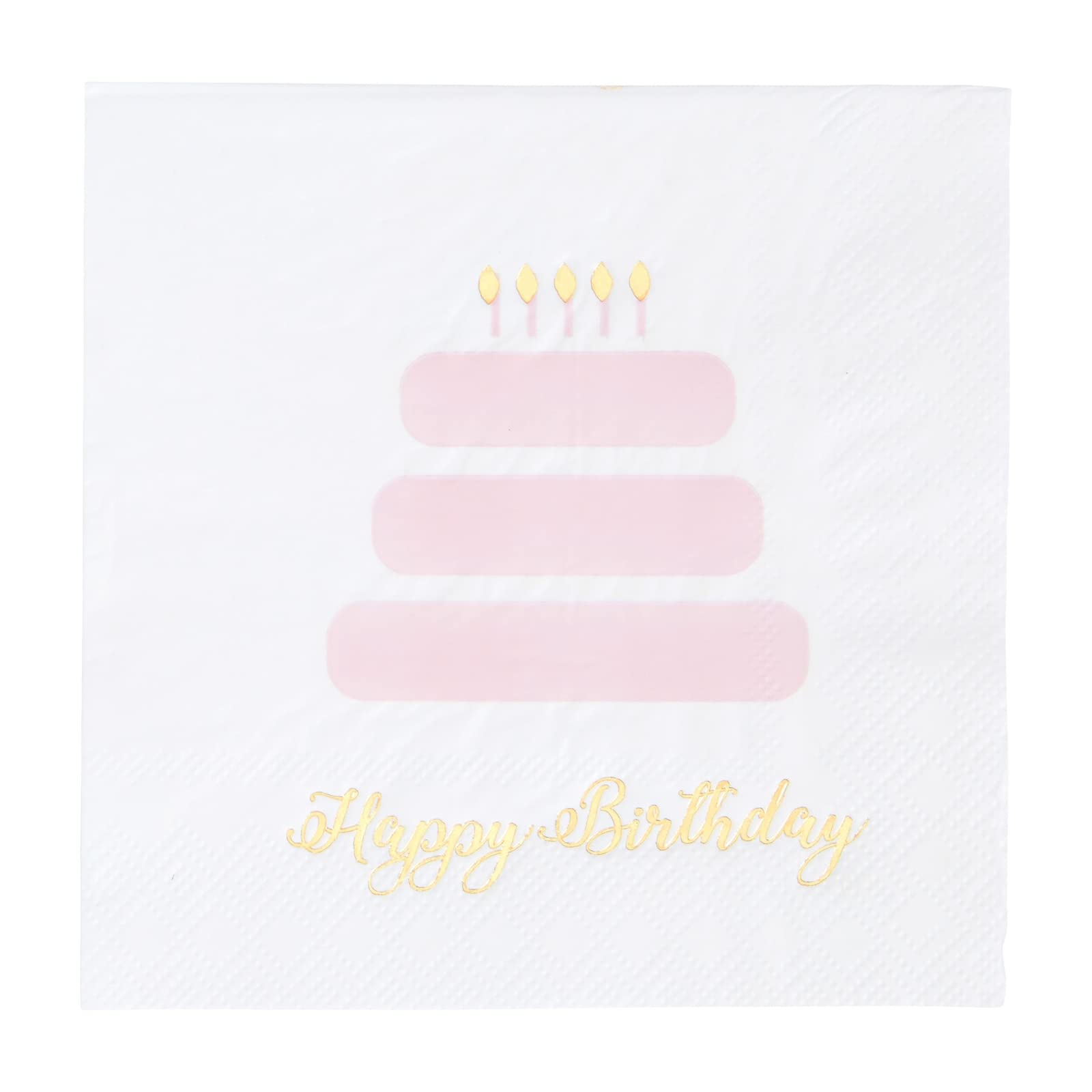 BLUE PANDA 50 Pack Light Pink Happy Birthday Cocktail Napkins for Women with Gold Foil Accents, 3-Ply (5 x 5 Inches)