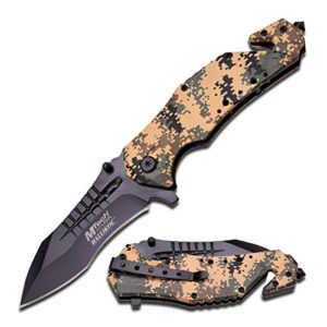 mtech usa ballistic mt-a845 series spring assist folding knife, black blade, 5-inch closed (desert camo)