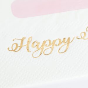 BLUE PANDA 50 Pack Light Pink Happy Birthday Cocktail Napkins for Women with Gold Foil Accents, 3-Ply (5 x 5 Inches)