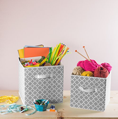 DII Non Woven Polyester Storage Bin, Lattice, Gray, Large Set of 2