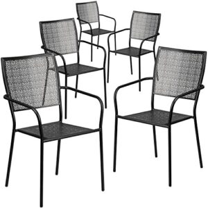 flash furniture oia commercial grade 5 pack black indoor-outdoor steel patio arm chair with square back