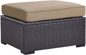 crosley furniture biscayne wicker outdoor ottoman foot rest for patio, deck, porch, brown with mocha cushions