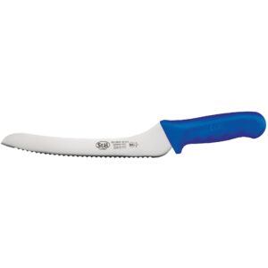 winco 9" commercial-grade serrated bread/pastry knife with offset handle, blue