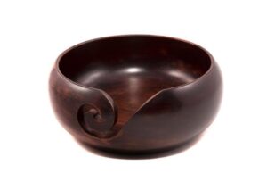 darn good yarn wooden craft handmade storage yarn bowl | teakwood knitting yarn bowl with holes to prevent slipping