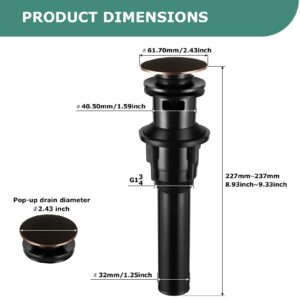 PARLOS Push & Seal Pop Up Drain Assembly Stopper for Bathroom Sink with Overflow Oil Rubbed Bronze, 20716