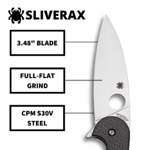 Spyderco Sliverax Premium Flipper Knife with 3.48" CPM S30V Stainless Steel Blade and Carbon Fiber G-10 Handle - PlainEdge - C228CFP