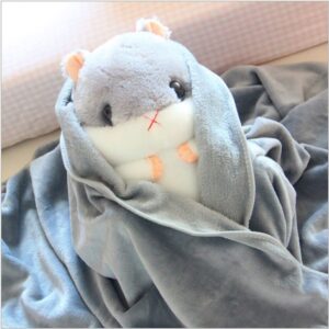 YunNasi Plush Hamster Stuffed Animal Toys Hamster Throw Pillow with Blanket 19.7 Inches Pink