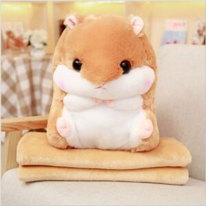 YunNasi Plush Hamster Stuffed Animal Toys Hamster Throw Pillow with Blanket 19.7 Inches Light Brown