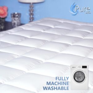 Pure Brands Queen Mattress Topper and Pad Cover Extra Thick Luxury Down Alternative Pillow Top Cooling Bed Topper Ultra Plush and Hypoallergenic Mattress Protector 18 Inch Deep Pocket