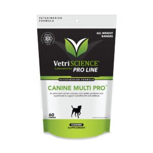 vetriscience canine multi pro - comprehensive multivitamin for dogs - health supplement supports balanced nutrition for dogs - multivitamin aids digestive health with probiotic - 60 chews