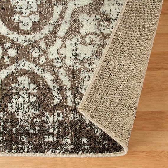 Superior Bristol Collection Area Rug, 8mm Pile Height with Jute Backing, Chic Geometric Damask Patchwork Design, Fashionable and Affordable Woven Rugs - 2'7" x 8' Runner, Beige & Brown