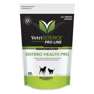 vetriscience entero health pro - gi supplement for dogs & cats - natural digestive support with zinc carnosine & slippery elm bark - immune health & balanced digestion supplement - 60 chews