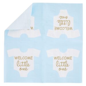 BLUE PANDA 100-Pack “Welcome Little One” Baby Shower Napkins for Boys - Gold Foil Gender Reveal Decorations - Light Blue (5x5 In) - Welcome Little One Napkins - Baby Boy Napkins