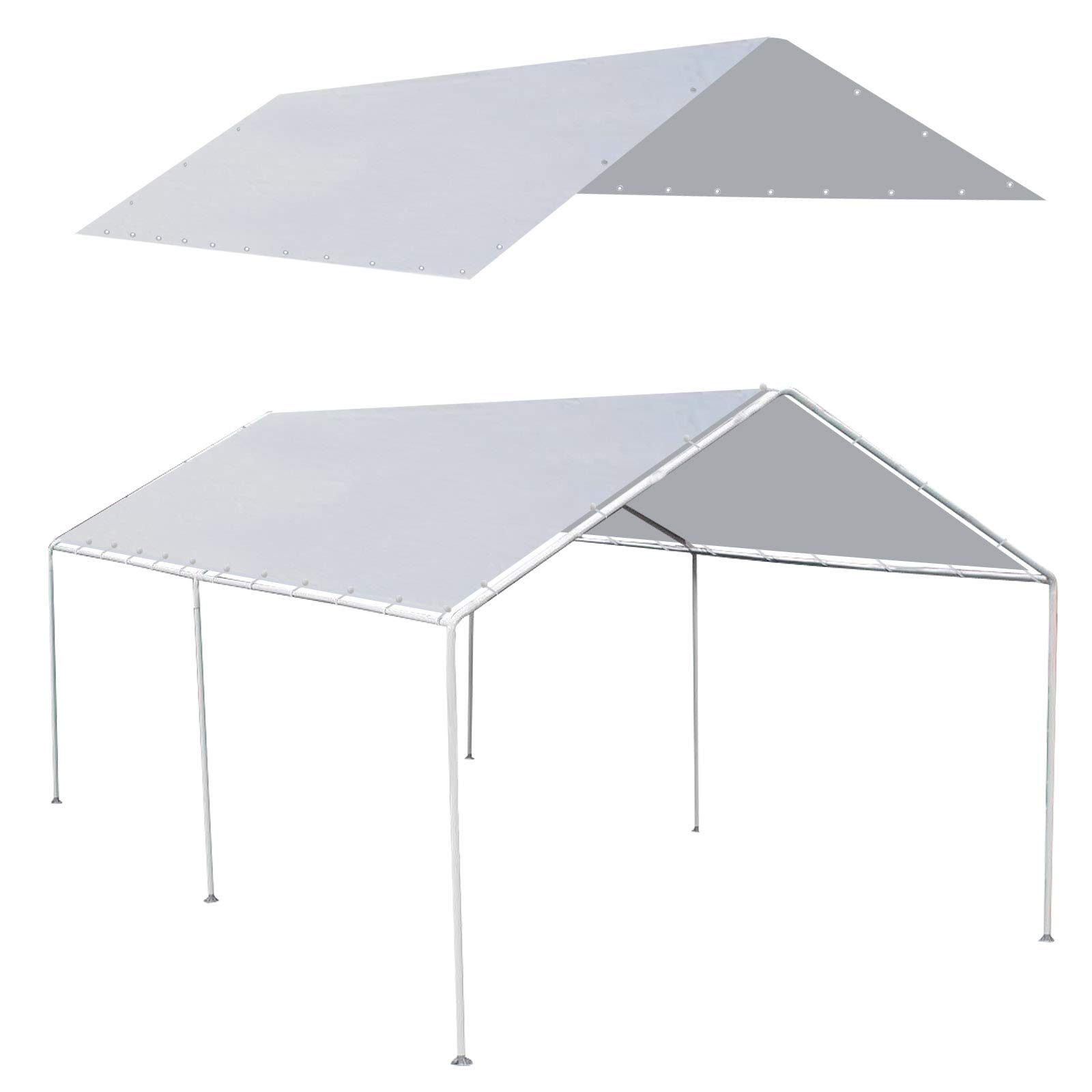 Strong Camel 10'x20' Carport Replacement Canopy Cover for Tent Top Garage Shelter Cover with Ball Bungees (Only Cover, Frame is not Included)