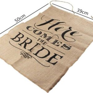 OZXCHIXU 'HERE Comes The Bride' Burlap Bunting Banners for Wedding Backdrop Decoration, 1pc Flags