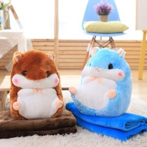 YunNasi Plush Hamster Stuffed Animal Toys Hamster Throw Pillow with Blanket 19.7 Inches Light Brown