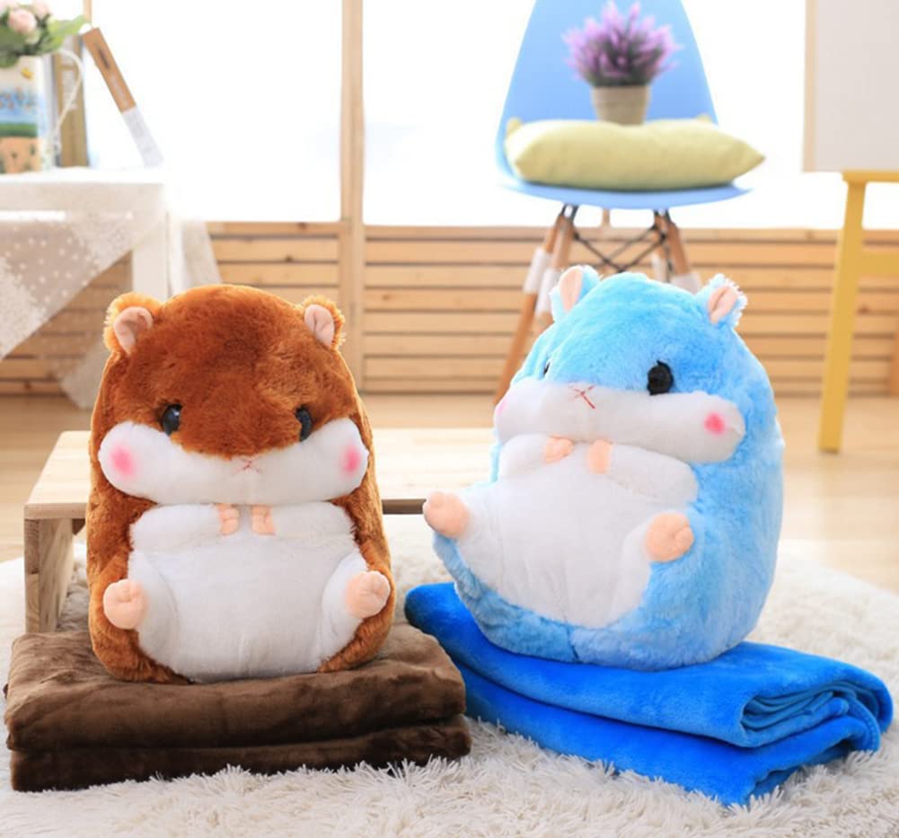 YunNasi Plush Hamster Stuffed Animal Toys Hamster Throw Pillow with Blanket 19.7 Inches Light Brown