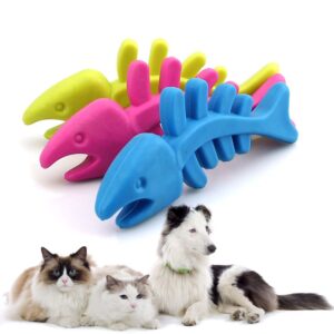 bchz rubber pet dog puppy cat dental teething healthy gums clean chew play toys cute fish bone shape