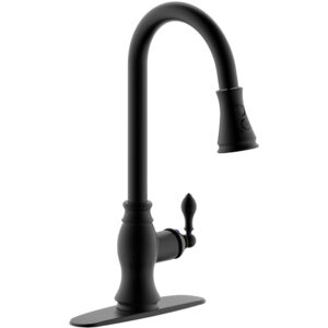 derengge kitchen faucet,single handle pull down kitchen sink faucet with deck plate for bar,farmhouse,camper, laundry, rv,1 hole or 3 hole installation,matte black finished,fk-258-mt