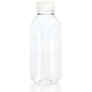 (6) 16 oz. Clear Food Grade Square Plastic Juice Bottles with White Tamper Evident Caps 6/pack