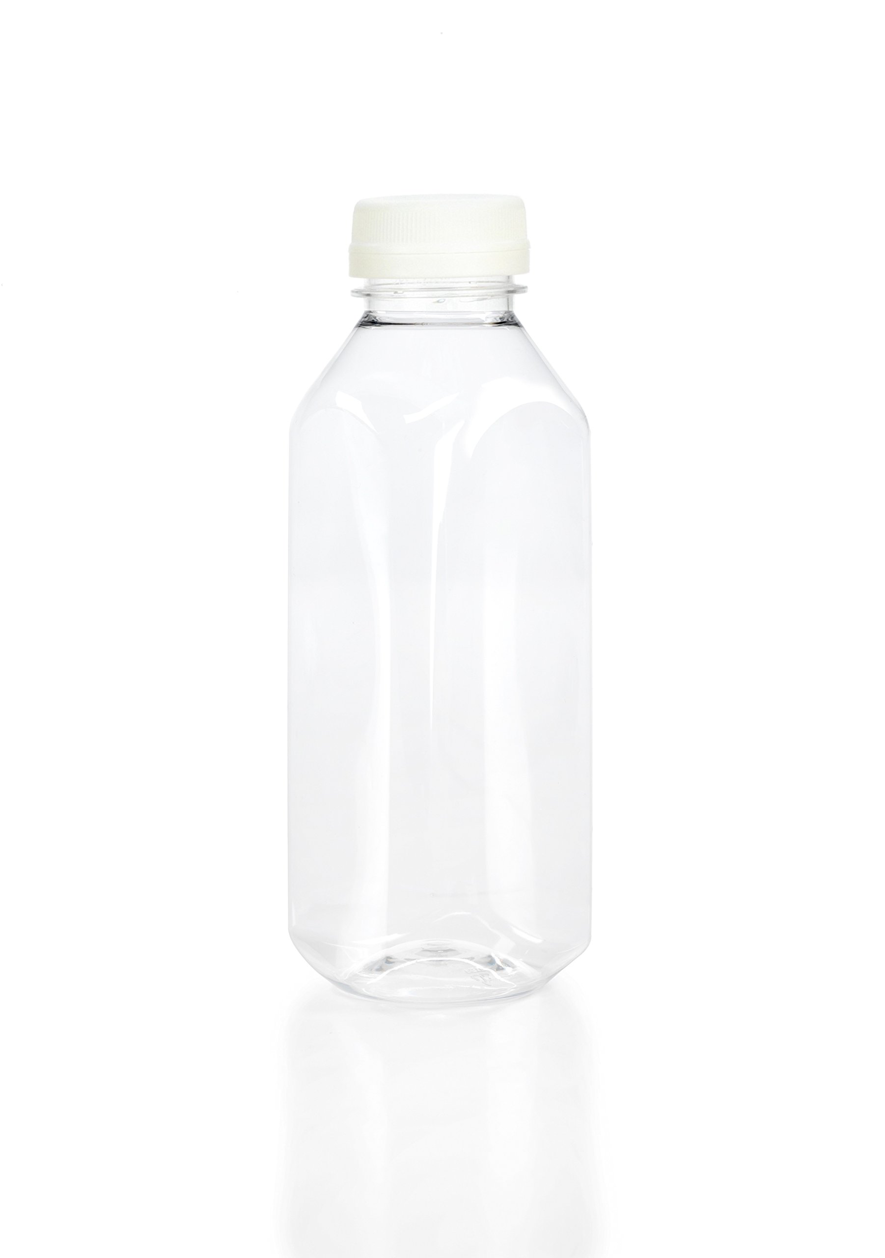 (6) 16 oz. Clear Food Grade Square Plastic Juice Bottles with White Tamper Evident Caps 6/pack