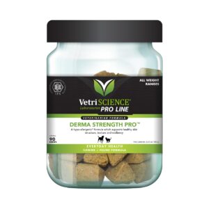 vetriscience derma strength pro - skin health & hydration supplement for dogs & cats - supports healthy skin barrier - aids allergy & dry skin for dogs & cats - 90 chews