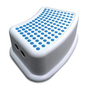 addis kids bathroom booster step stool, white/blue, 24 x 36.5 x 13 cm