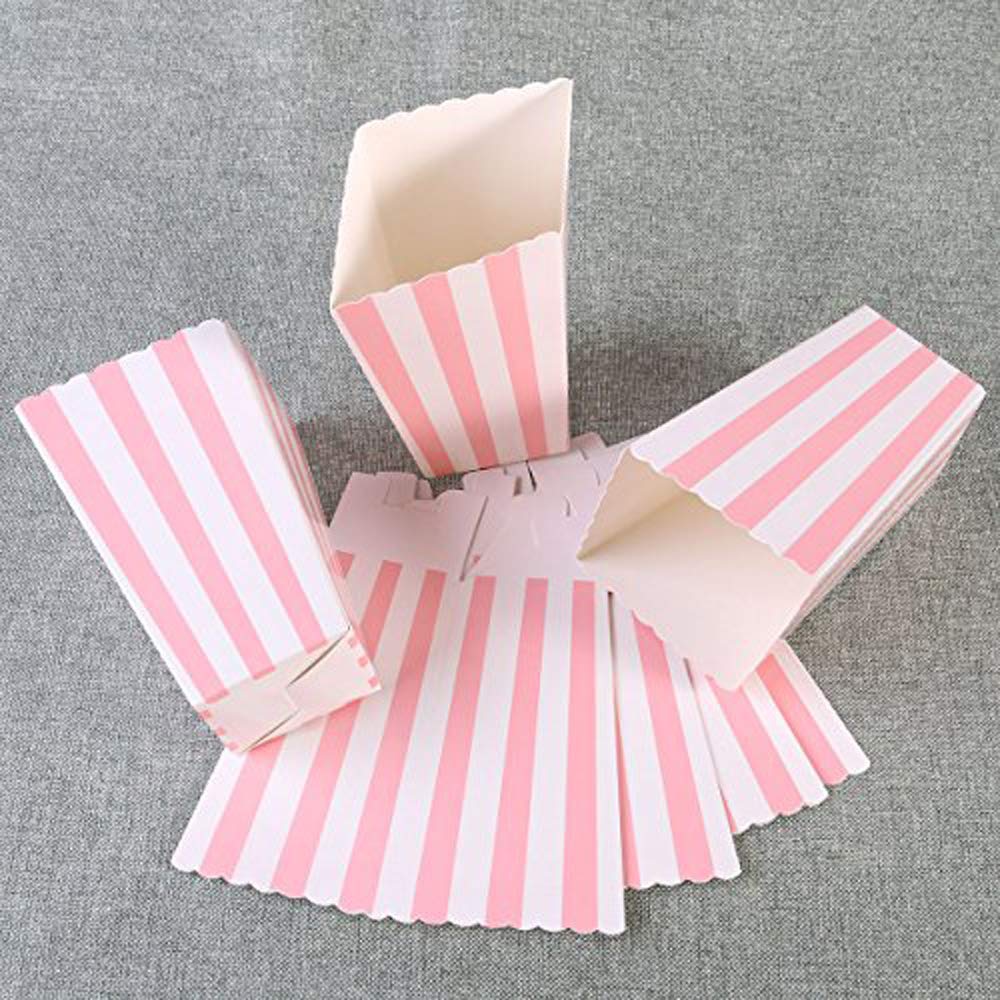 BinaryABC Popcorn Boxes,Stripe Pattern Decorative Dinnerware for Party,11.5 x 5CM,24pcs,Pink