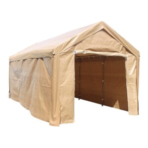 aleko carport | outdoor event tent | carport garage canopy | shelter storage with sidewalls | 10 x 20 x 8.5 feet | beige