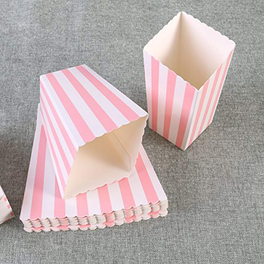 BinaryABC Popcorn Boxes,Stripe Pattern Decorative Dinnerware for Party,11.5 x 5CM,24pcs,Pink