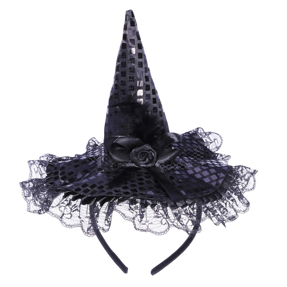 TINKSKY Children Halloween Headband Feather Party Witch Hat for Costume Dress up Party Performance Supplies (Black)