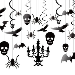 kuuqa halloween hanging decorations ceiling decoration of chandelier bat crow spider skull for haunted house decoration, set of 20