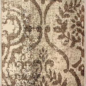 Superior Bristol Collection Area Rug, 8mm Pile Height with Jute Backing, Chic Geometric Damask Patchwork Design, Fashionable and Affordable Woven Rugs - 2'7" x 8' Runner, Beige & Brown