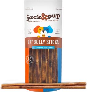 jack&pup thick bully sticks 12 inch premium dog bully sticks for large dogs aggressive chewers - all natural bully sticks odor free 12" large bully sticks, long lasting dog chews bully stick (5 pack)