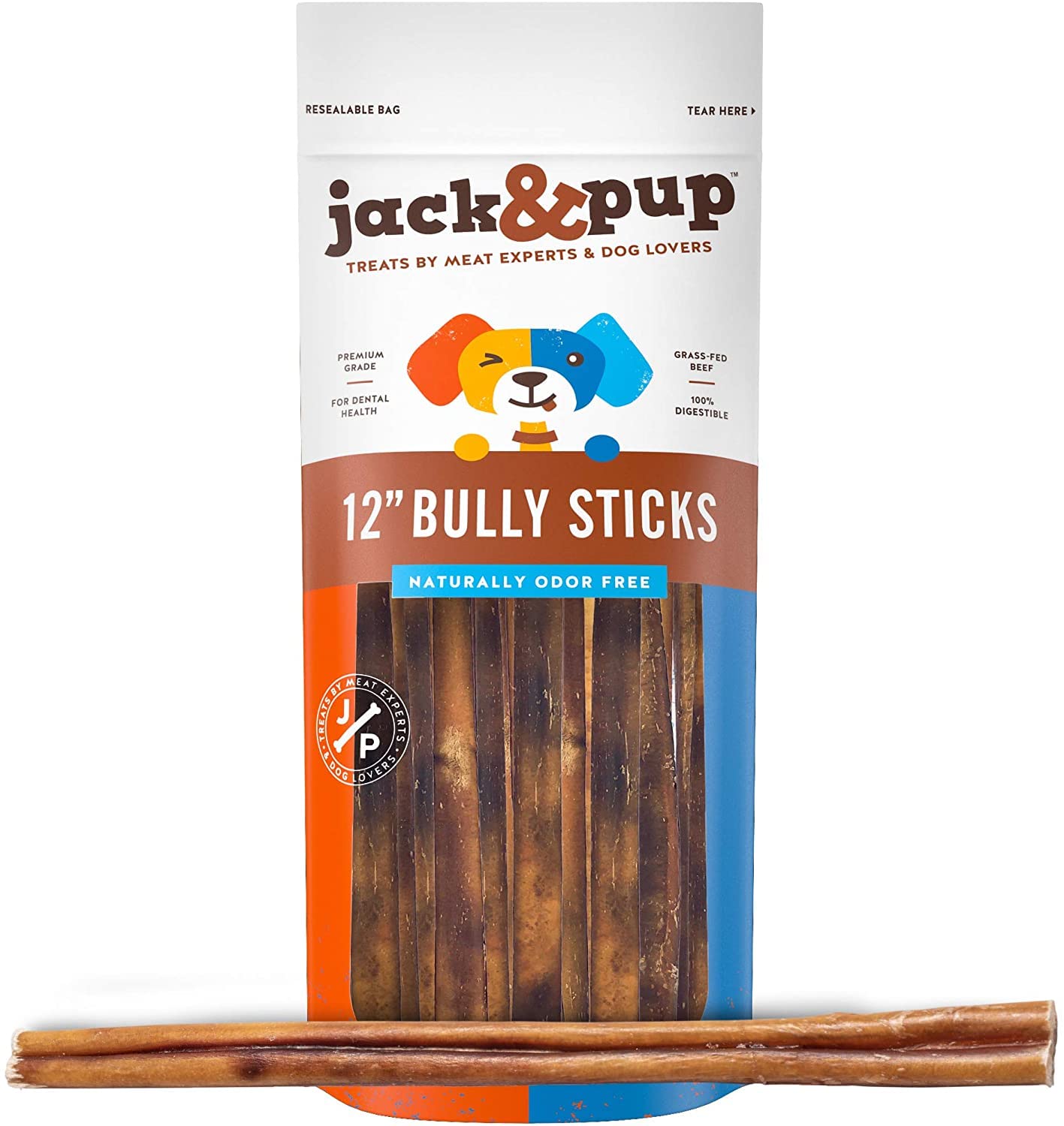 Jack&Pup Thick Bully Sticks 12 Inch Premium Dog Bully Sticks for Large Dogs Aggressive Chewers - All Natural Bully Sticks Odor Free 12" Large Bully Sticks, Long Lasting Dog Chews Bully Stick (5 Pack)