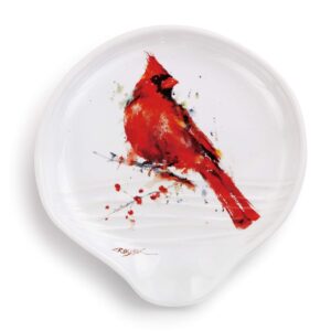 demdaco dean crouser cardinal bird watercolor red 5 x 5 glossy ceramic stoneware spoon rest