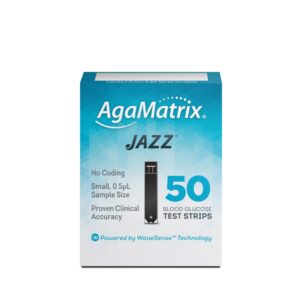 agamatrix jazz blood glucose test strips, 50 count test strips for diabetes | use with agamatrix jazz wireless 2 blood glucose monitor only | 1 box, 50 diabetes test strips