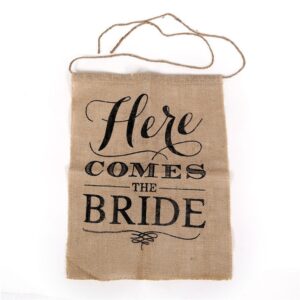 OZXCHIXU 'HERE Comes The Bride' Burlap Bunting Banners for Wedding Backdrop Decoration, 1pc Flags