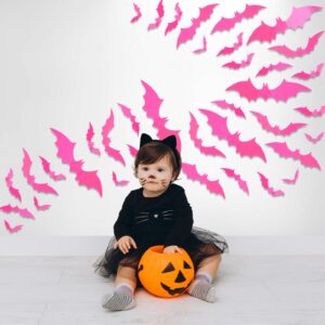 Whaline 72 Pack 3D Bats Stickers Plastic Wall Bat Decals for Home Window Decor Halloween Party Supplies (Black)