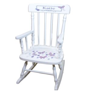 my bambino girl's personalized white wood rocking chair toddler baby gift (lavender butterfly)