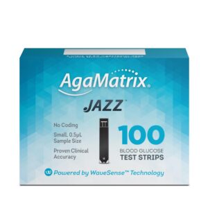 agamatrix jazz blood glucose test strips, 100 count test strips for diabetes | use with agamatrix jazz wireless 2 blood glucose monitor only