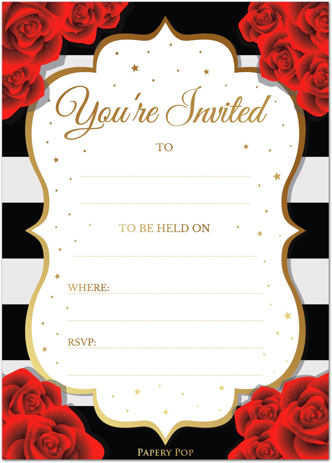 Papery Pop 30 Invitations with Envelopes - Bridal Shower Invitations, Wedding Shower Invitations, Bachelorette Party Invitations, Birthday Invitations