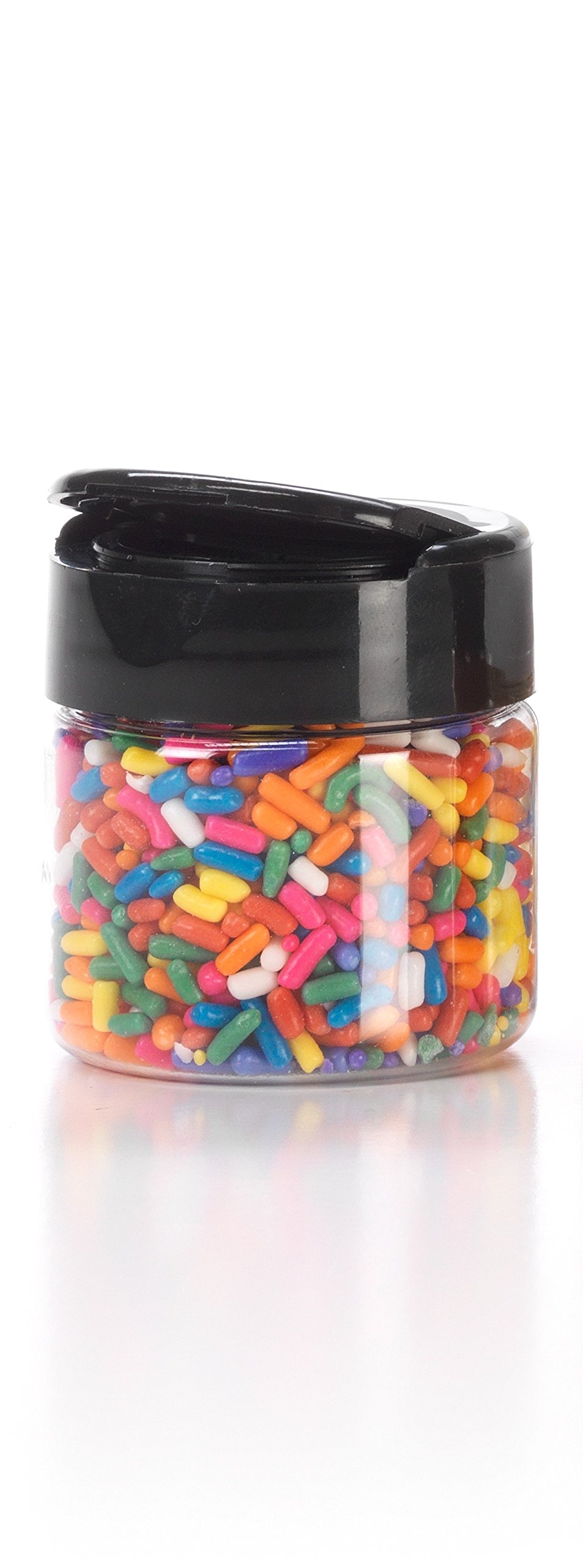 (16) 1 oz. Clear Plastic Spice Jars/Bottles With Black Flapper Lid (Pack of 16)