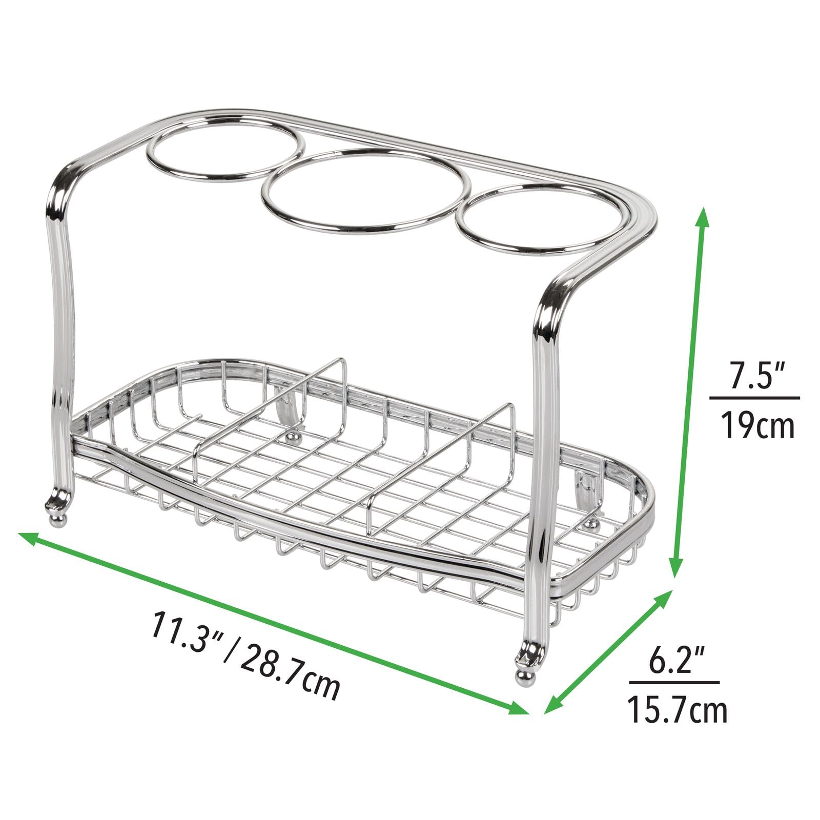 mDesign Steel Bathroom Countertop Hair Tool Storage Organizer Accessory Basket Tray, Vanity Table Holder for Hair Dryer, Straightener, Curling Iron, Styling Products, Hyde Collection - Chrome