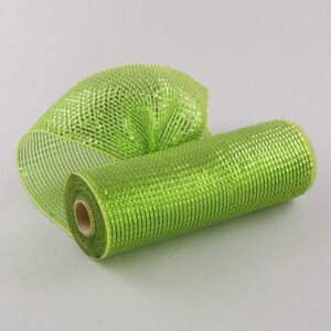 10" wide poly mesh roll deluxe wide lime foil moss/apple with metallic wide strips of lime green foil christmas, spring & easter, st. patrick's day